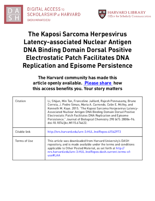(PDF) The Kaposi's sarcoma herpesvirus latency-associated nuclear antigen DNA binding domain ...