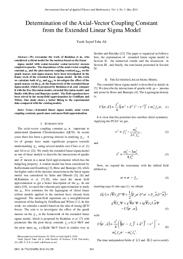 (PDF) Determination of the Axial-Vector Coupling Constant from the ...