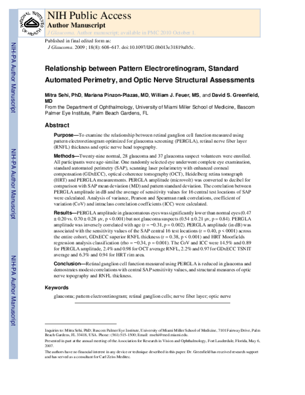 (PDF) Relationship Between Pattern Electroretinogram, Standard ...