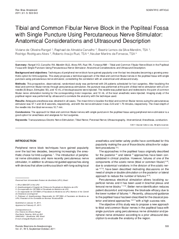 (PDF) Tibial and Common Fibular Nerve Block in the Popliteal Fossa with ...
