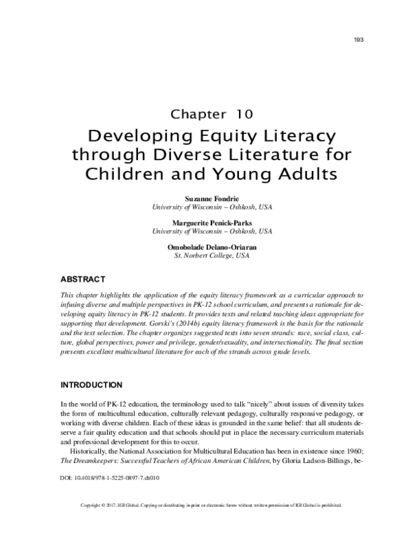 (PDF) Developing Equity Literacy through Diverse Literature for ...