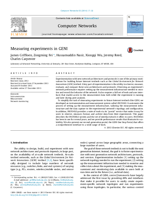 (PDF) Measuring experiments in GENI
