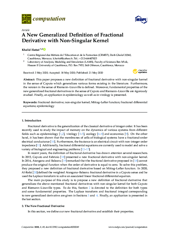 Pdf A New Generalized Definition Of Fractional Derivative With Non
