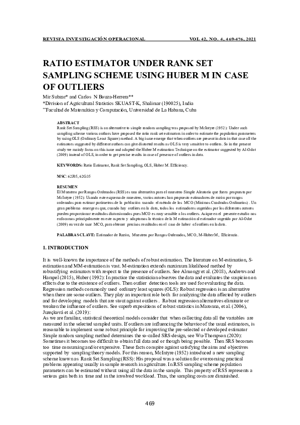 (PDF) RATIO ESTIMATOR UNDER RANK SET SAMPLING SCHEME USING HUBER M IN ...