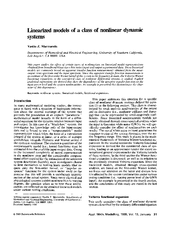 (PDF) Linearized models of a class of nonlinear dynamic systems