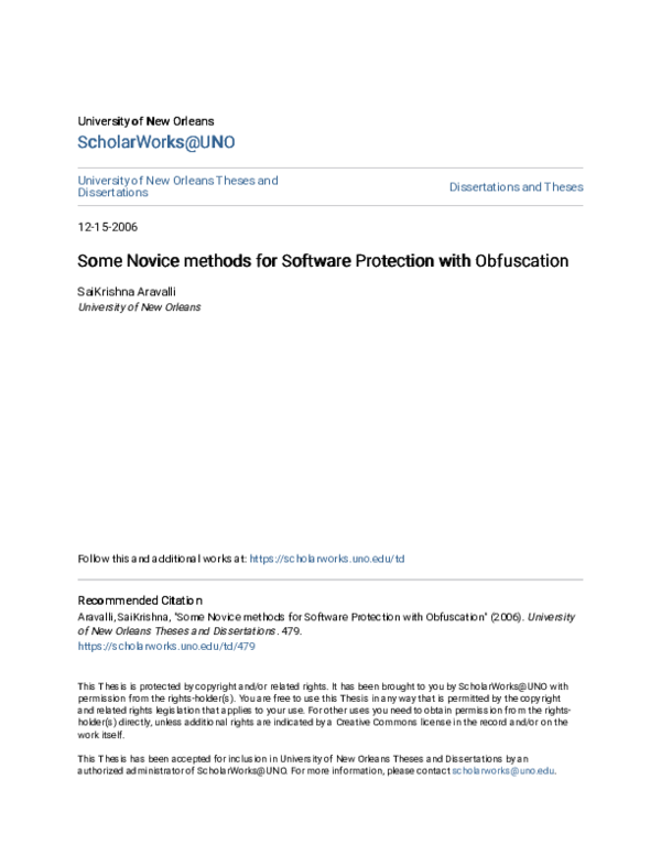 (PDF) Some Novice methods for Software Protection with Obfuscation
