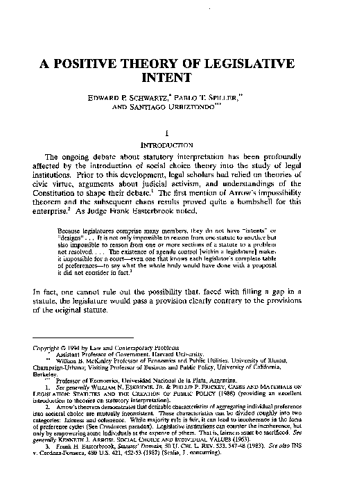 (PDF) A Positive Theory of Legislative Intent
