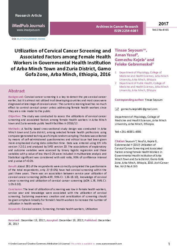 (PDF) Utilization of Cervical Cancer Screening and Associated Factors ...