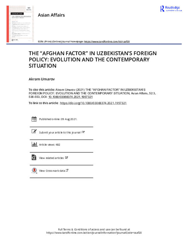 (PDF) The “Afghan Factor” in Uzbekistan’s Foreign Policy: Evolution and ...