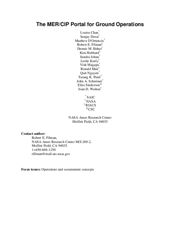 (PDF) The MER/CIP Portal for Ground Operations