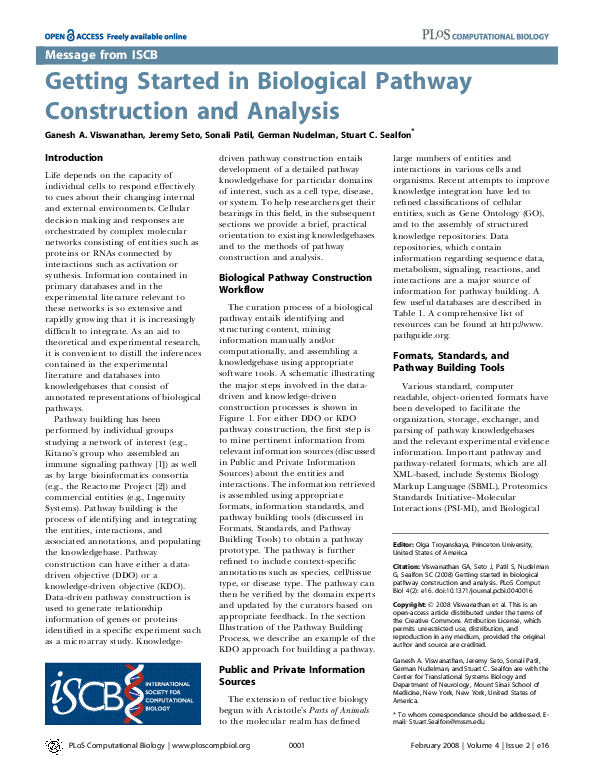 (PDF) Getting Started in Biological Pathway Construction and Analysis