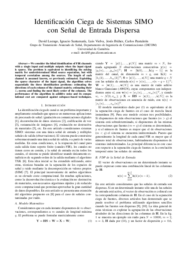 (PDF) Identificacion Ciega de Sistemas SIMO con Senal de Entrada ...