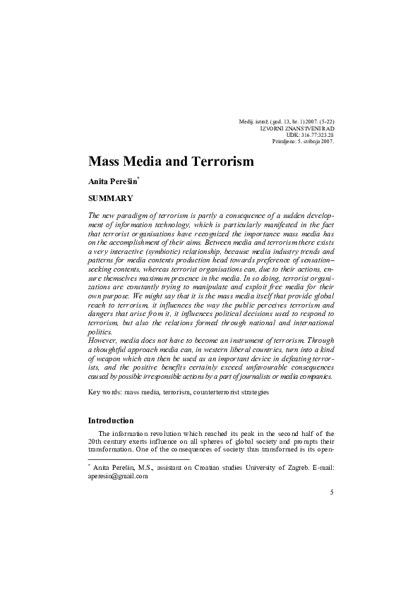 (PDF) The mass media and terrorism