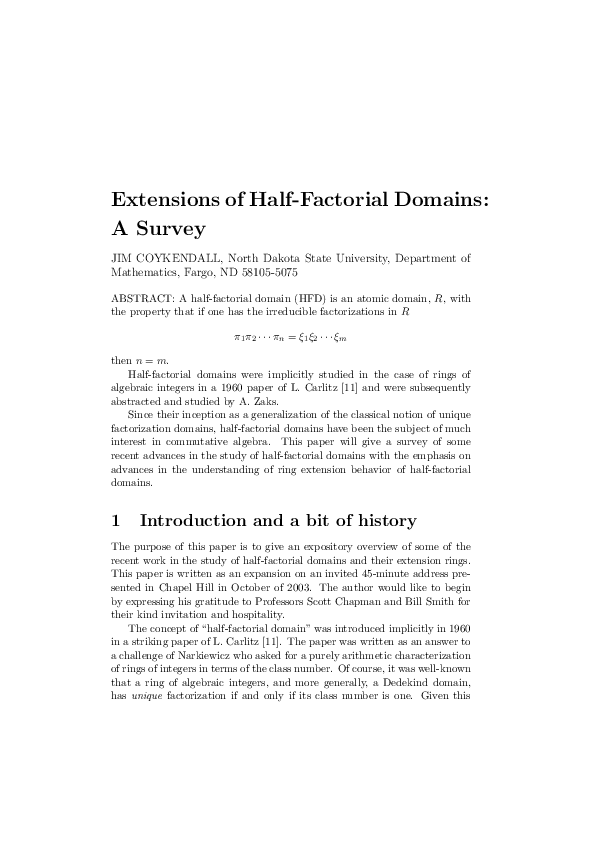 (PDF) Extensions of half-factorial domains: A survey