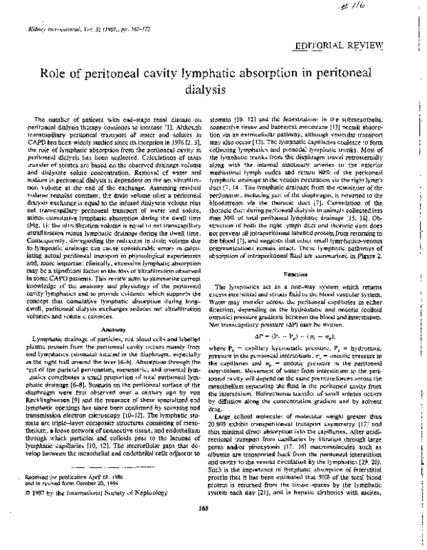 (PDF) Role of peritoneal cavity lymphatic absorption in peritoneal dialysis
