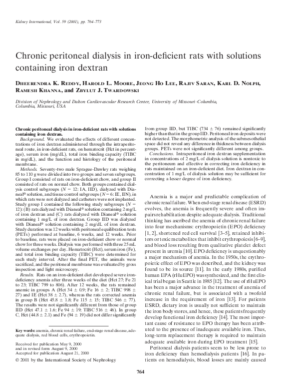 (PDF) Chronic peritoneal dialysis in iron-deficient rats with solutions ...