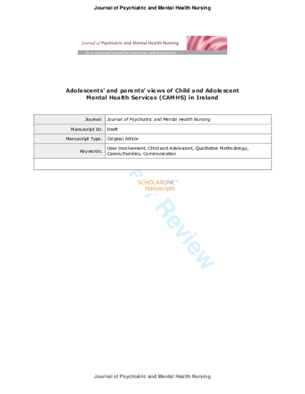 (PDF) Adolescents' and parents' views of Child and Adolescent Mental ...