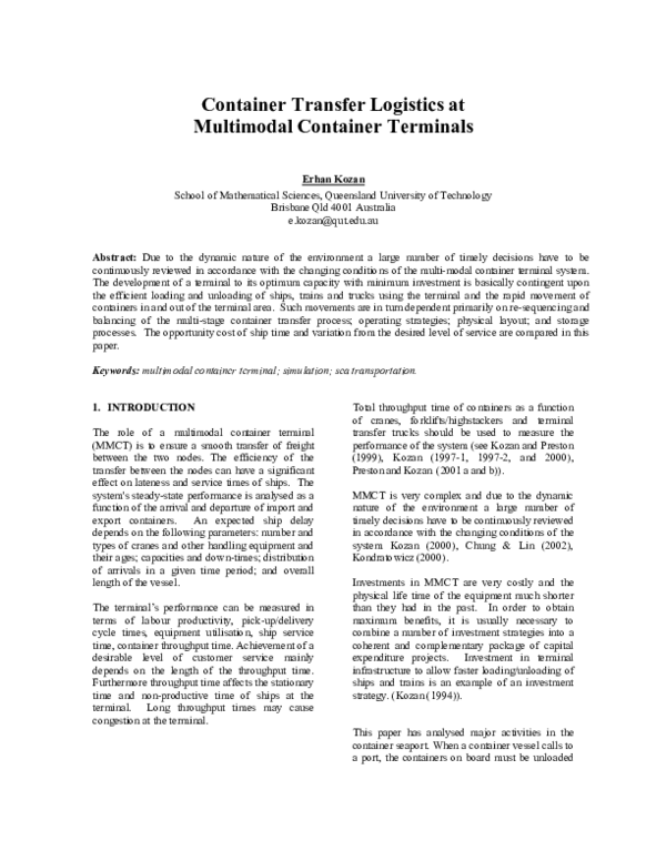 (PDF) Container Transfer Logistics at Multimodal Container Terminals