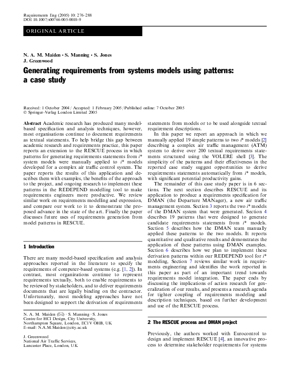 (PDF) Generating requirements from systems models using patterns: a ...