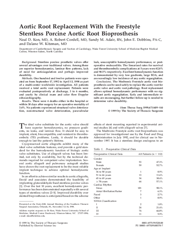 (PDF) Aortic root replacement with the freestyle stentless porcine ...