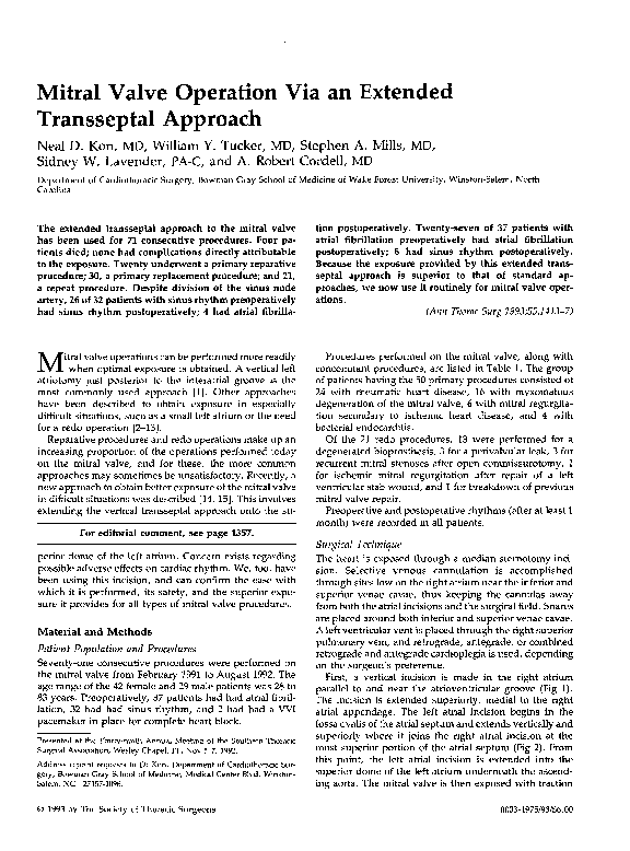 (PDF) Mitral valve operation via an extended transseptal approach