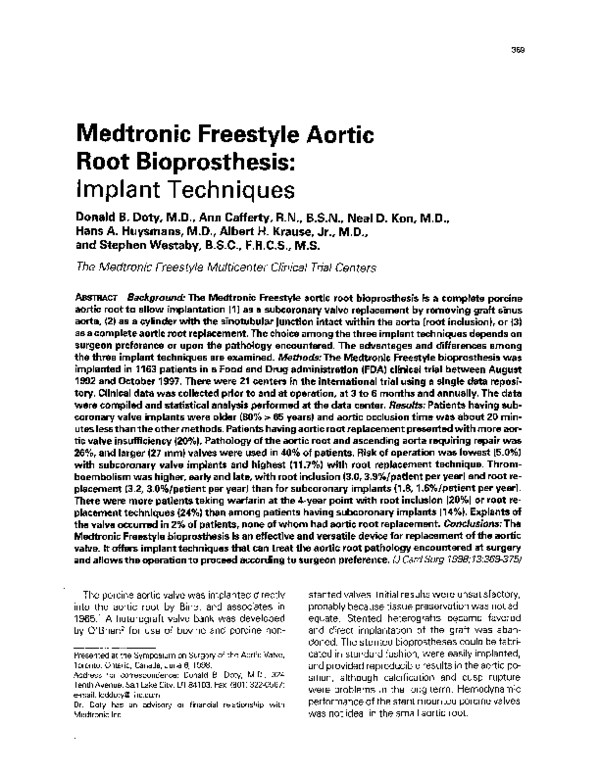 (PDF) Medtronic Freestyle Aortic Root Bioprosthesis: Implant Techniques