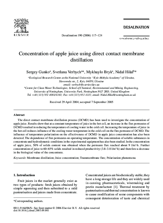 (PDF) Concentration of apple juice using direct contact membrane ...
