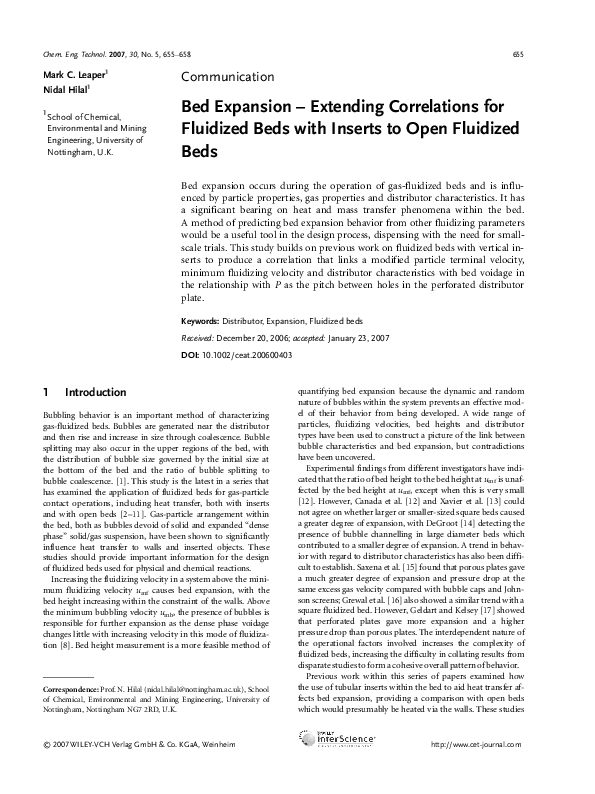 (PDF) Bed Expansion – Extending Correlations for Fluidized Beds with ...