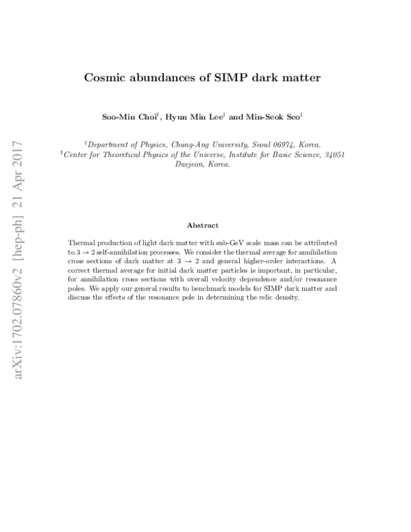 (PDF) Cosmic abundances of SIMP dark matter
