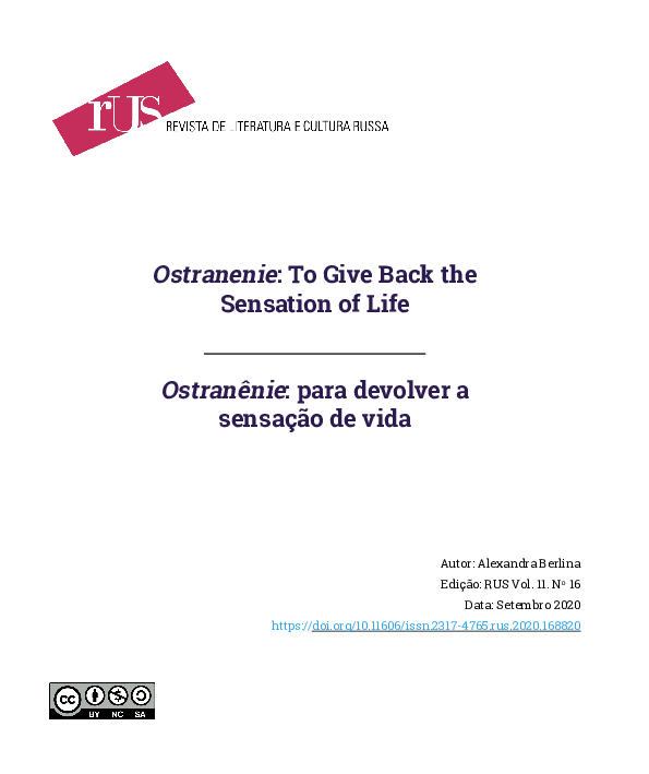 (PDF) Ostranenie: to give back the sensation of life