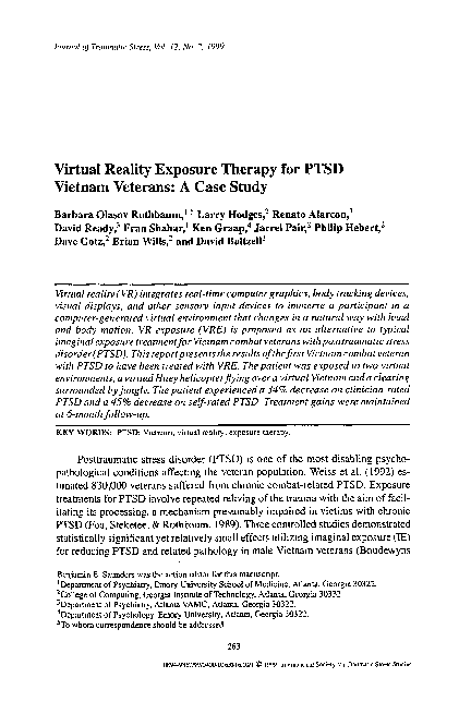 (PDF) Virtual reality exposure therapy for PTSD Vietnam veterans: A ...