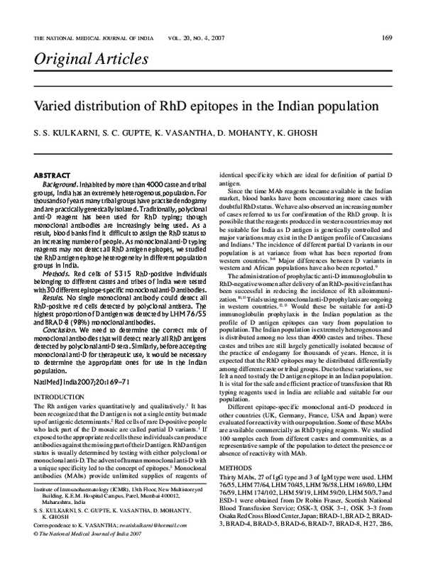 (PDF) Varied distribution of RhD epitopes in the Indian population ...