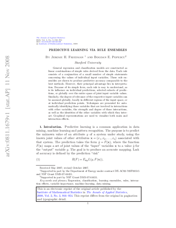 (PDF) Predictive learning via rule ensembles