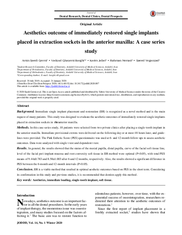 (PDF) Aesthetics outcome of immediately restored single implants placed in extraction sockets in ...