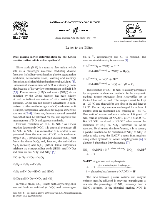 (PDF) Does plasma nitrite determination by the Griess reaction reflect ...