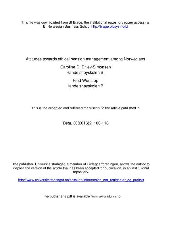 (PDF) Attitudes towards ethical pension management among Norwegians