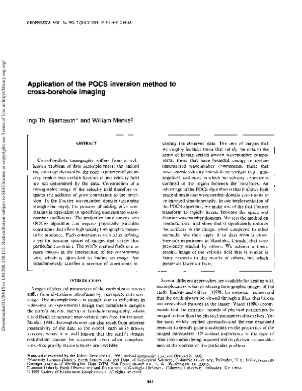(PDF) Application of the POCS inversion method to cross‐borehole ...