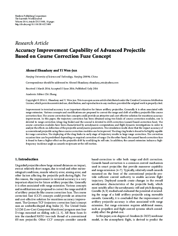 (PDF) Accuracy Improvement Capability of Advanced Projectile Based on ...