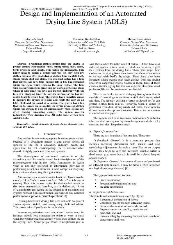 (PDF) Design and Implementation of an Automated Drying Line System (ADLS)
