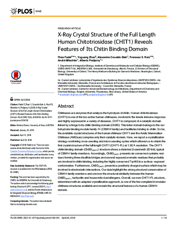 (PDF) X-Ray Crystal Structure of the Full Length Human Chitotriosidase ...