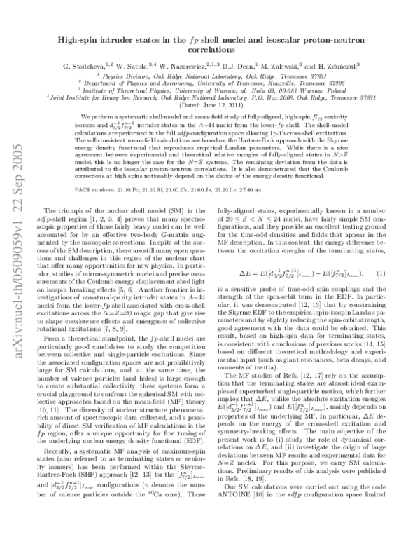 (PDF) High-spin intruder states in the fp-shell nuclei and isoscalar ...