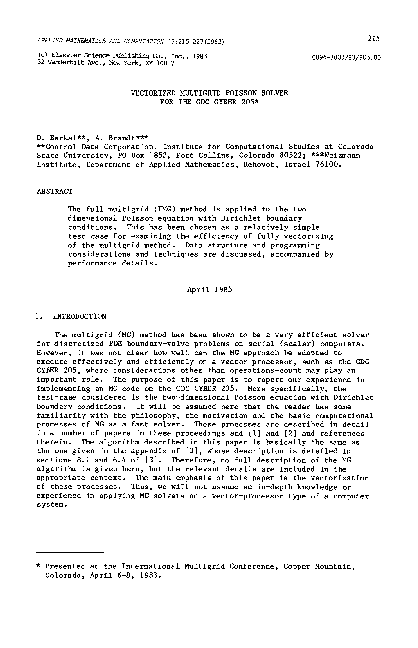 (PDF) Vectorized multigrid poisson solver for the CDC cyber 205