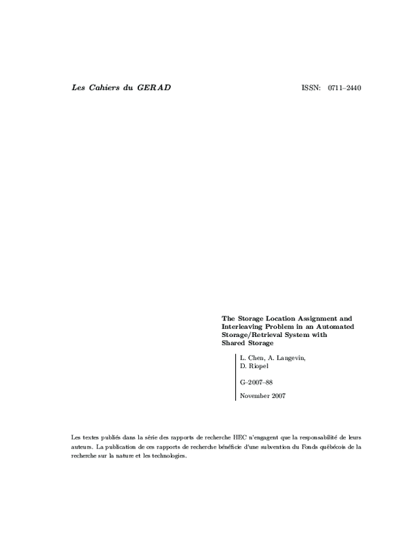Pdf The Storage Location Assignment And Interleaving Problem In An Automated Storage Retrieval