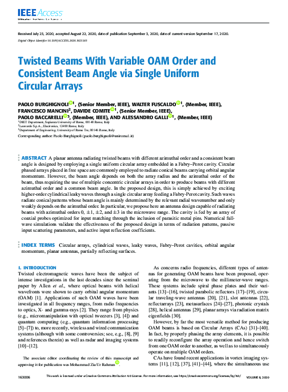 (PDF) Twisted Beams With Variable OAM Order and Consistent Beam Angle ...