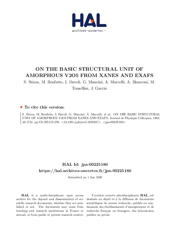 (PDF) On the Basic Structural Unit of Amorphous V2O5 from Xanes and Exafs