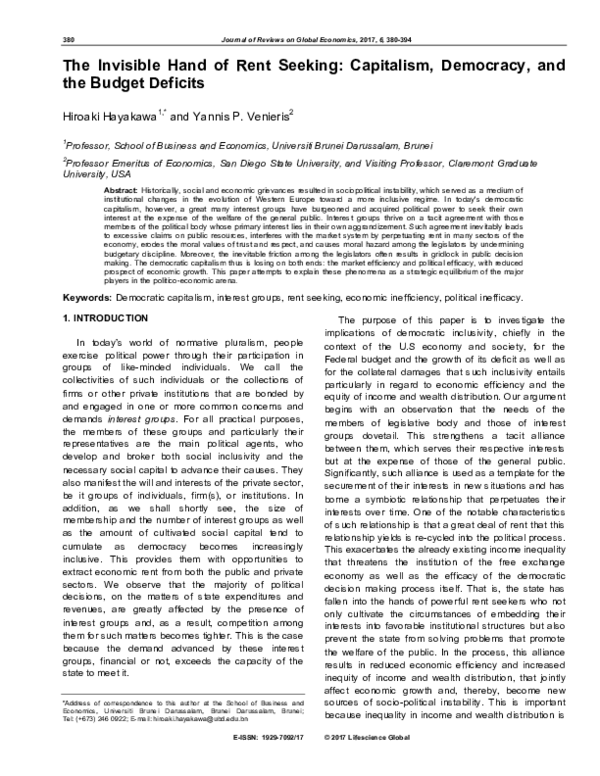 (PDF) The Invisible Hand of Rent Seeking: Capitalism, Democracy, and ...