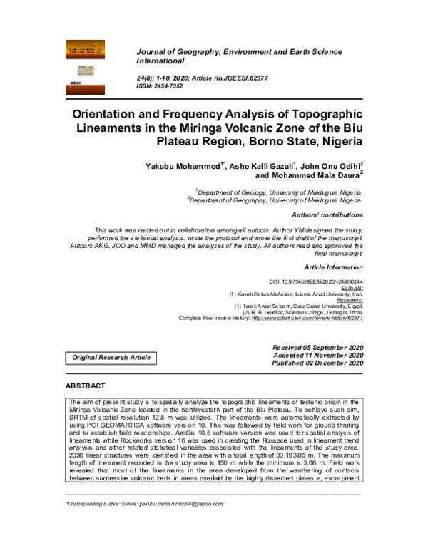 (PDF) Orientation and Frequency Analysis of Topographic Lineaments in ...