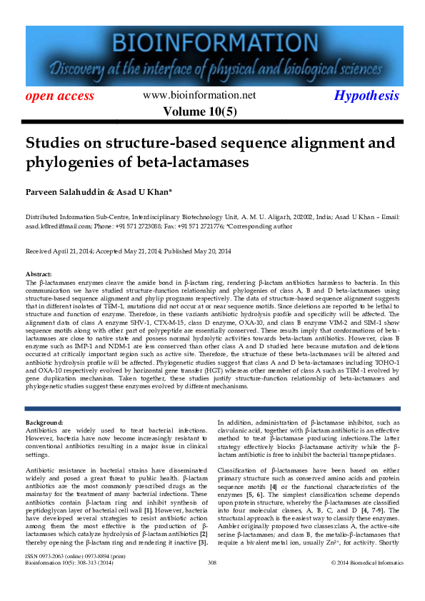 (PDF) Studies on structure-based sequence alignment and phylogenies of beta-lactamases