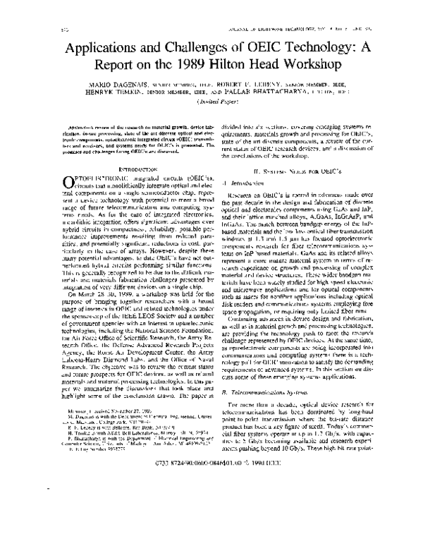 (PDF) Applications and challenges of OEIC technology: a report on the ...