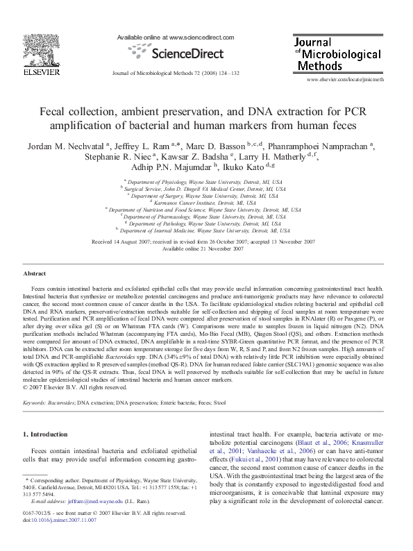 (PDF) Fecal collection, ambient preservation, and DNA extraction for ...